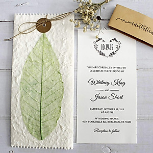 Picky Bride 25Pcs Handmade Real Dry Flower Vintage Wedding Invitations with Real Leaf Vein, Unique Wedding Gifts Rustic Invite Cards for Your Stylish Wedding Theme 10 x 20cm