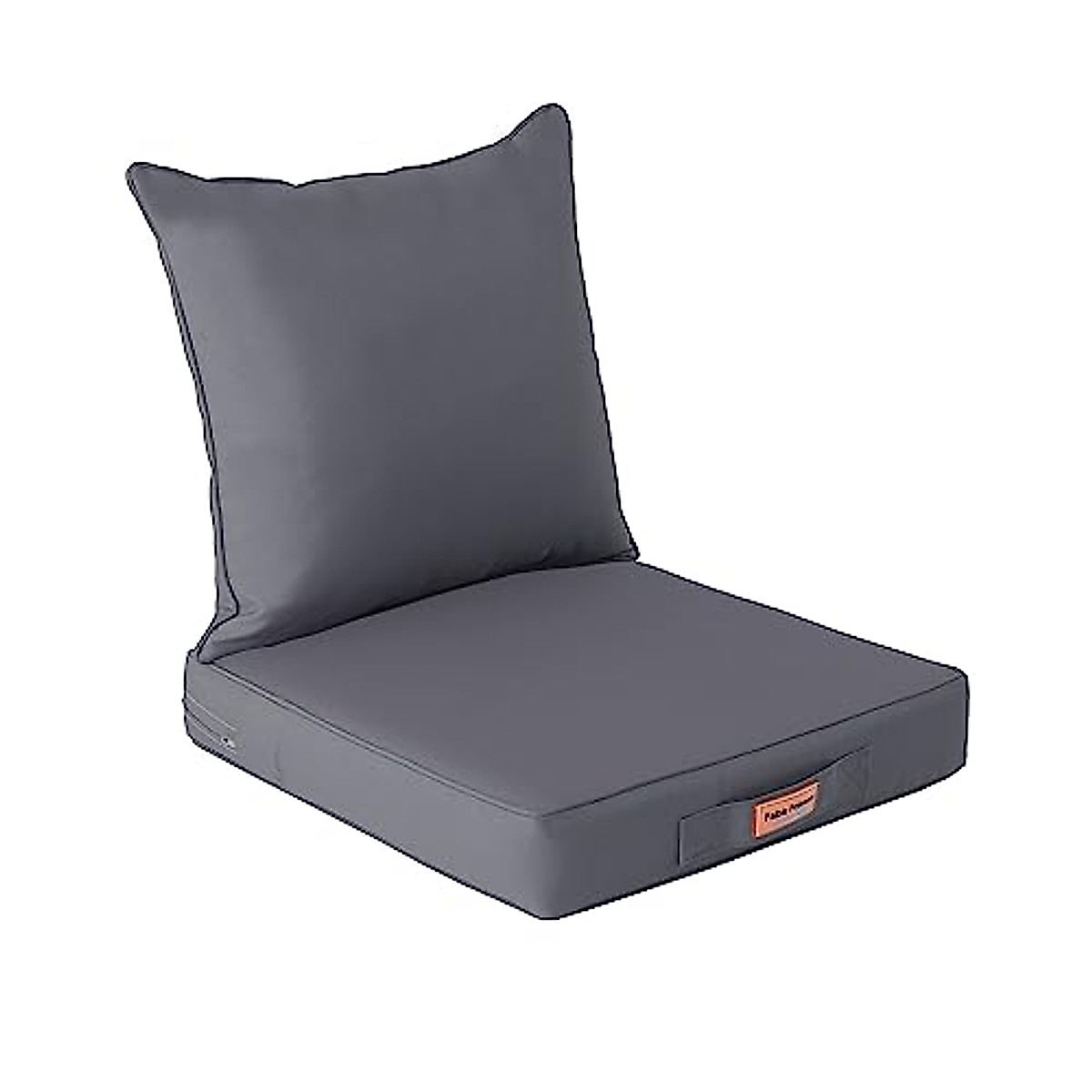 Faible Poisson Outdoor Chair Cushions, 20 x 20 Inch Waterproof Patio Furniture Back & Deep Seat Cushion Set with Handle and Anti-Slip Straps for Indoor Garden Camping, Plain Dark Grey