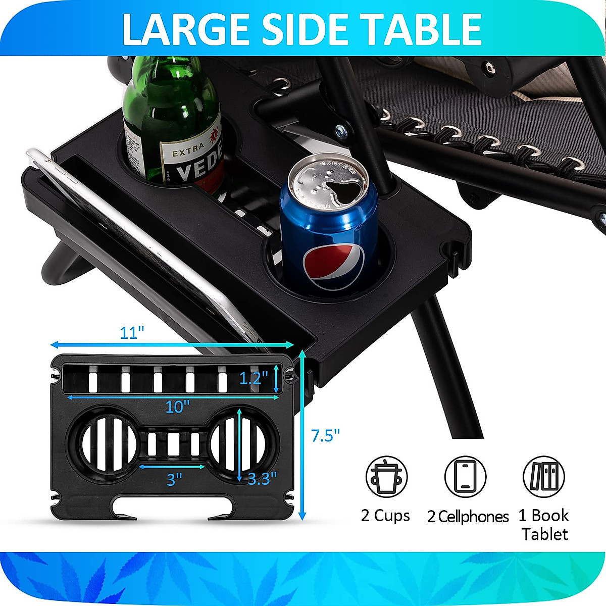 Amopatio Oversized Padded Zero Gravity Chair with Cup Holder, XXL 33" Wide Folding Reclining Lounge Chair with Footrest & Headrest for Indoor and Outdoor, Support 500LBS, Dark Grey