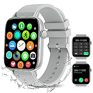FTTMWTAG Smart Watch for Android iPhone, 1.9" Fitness Tracker with (Answer/Make Calls) IP 67 Waterproof Sport Digital Watches, Blood Pressure Heart Rate Monitor Step Counter Sleep Tracker-Sliver