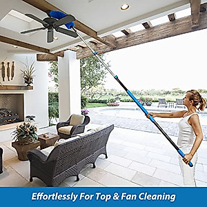 20 Feet High Reach Duster Kit with 5-12 Ft Extension Pole, Cobweb Duster with Telescoping Pole, Window Squeegee with Scrubber, Spider Web Brush, High Ceiling Fan Duster for High Window, Interior Roof