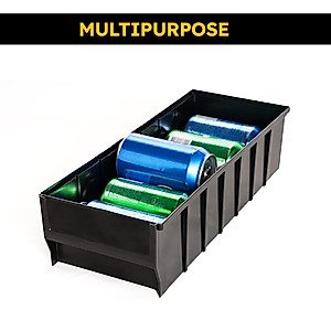 Storage Compat Storage Bin, Multibox RK401606 With 4 Dividers, Drawer Organizer, Multipurpose Plastic Stacking Container, Black, 16x4x6 Inches, Medium Size, 12 pack