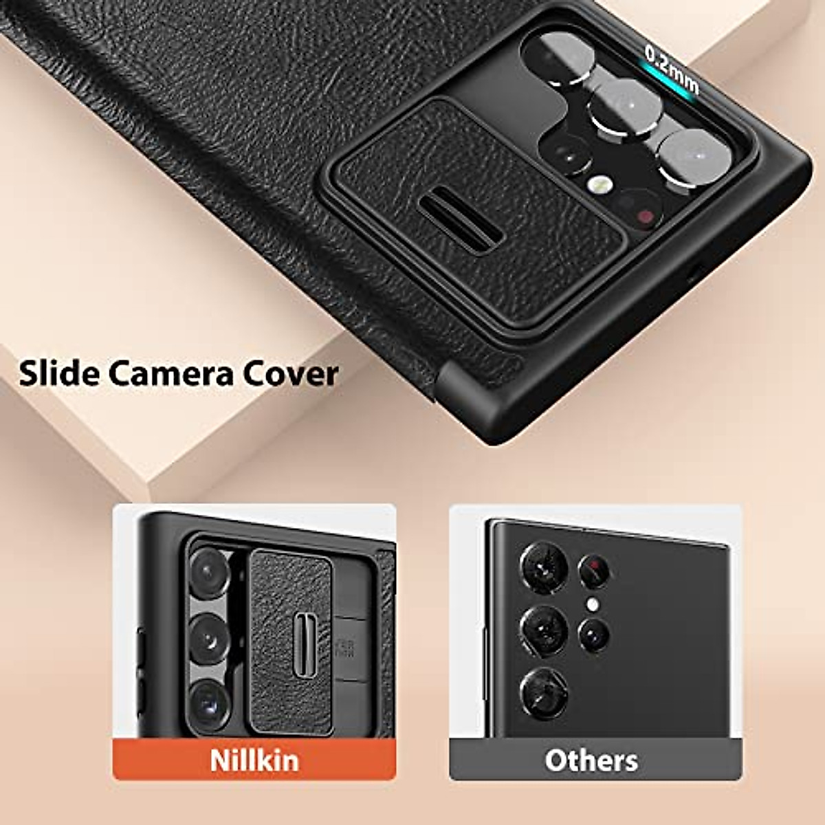 Nillkin Galaxy S22 Ultra Wallet Case, Camera Cover & Card Holder, PU Leather Flip Cover, Slide Protection, 6.8" 5G 2022, Black