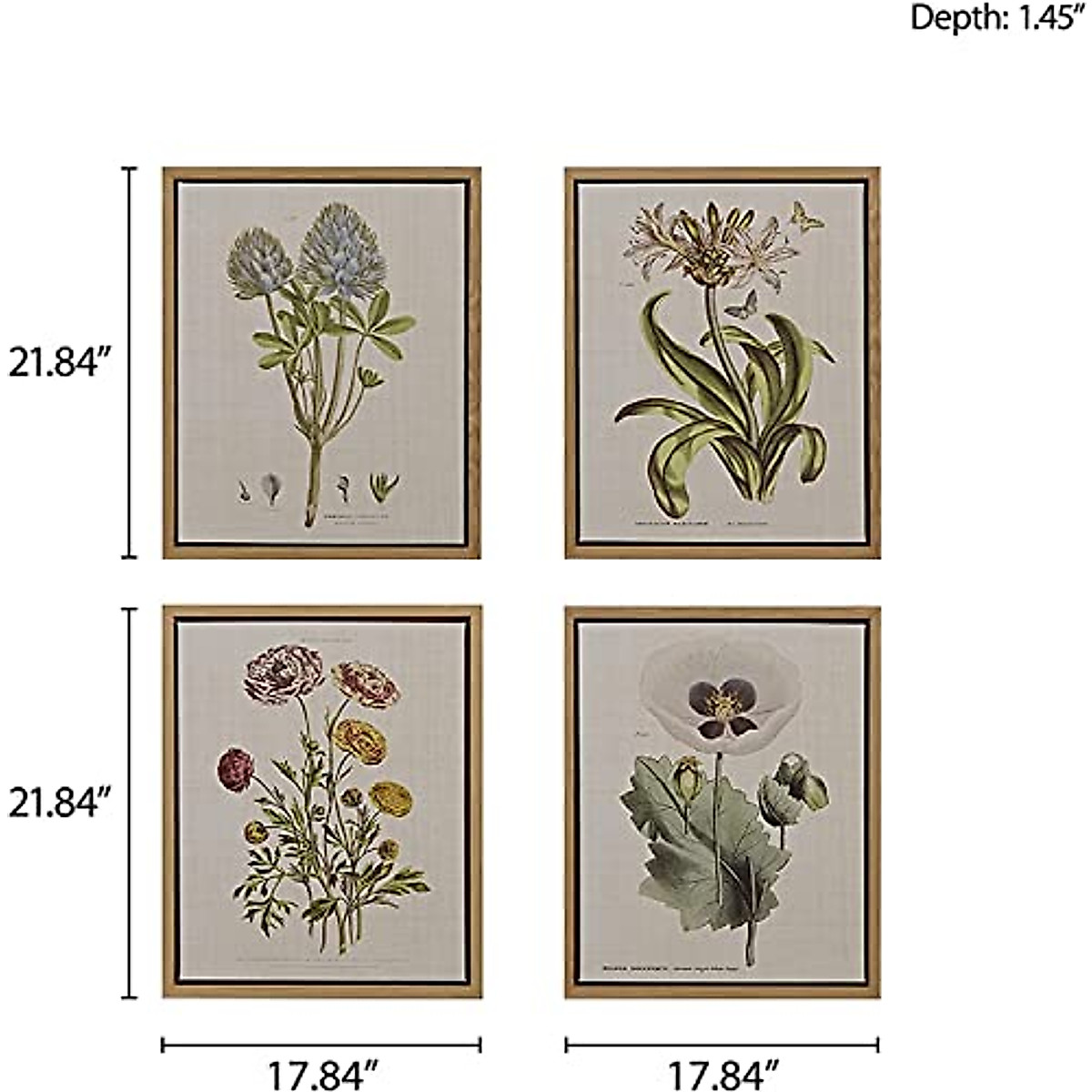 Martha Stewart Herbal Botany Wall Art Living Room Decor - Floral Linen Canvas, Farmhouse Lifestyle Bathroom Decoration, Ready to Hang Painting for Bedroom, 17.84"W x 21.84"L x 1.45"H, Green 4 Piece