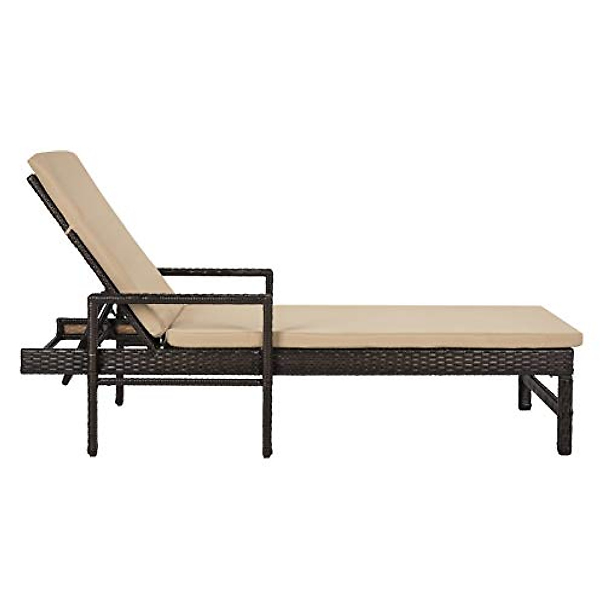 Safavieh PAT9000A Outdoor Collection Alma Brown and Beige Rattan Sun Lounger Lounge Chair