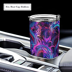 HXshaoye Cyberblue purple dragon Stainless Steel cups for hot and cold with Straw Leak Resistant Flip mug spill proof leak proof for School, Sports, Daycare, Camp & More leakproof 20oz coffee tumbler