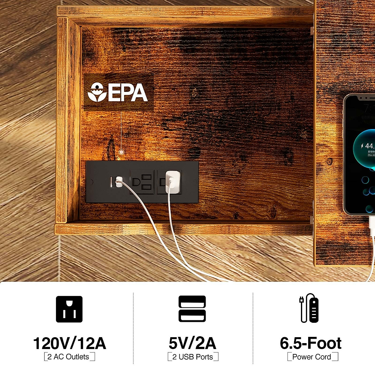 Rolanstar End Table with Charging Station, Narrow Nightstand, Flip Top Side Table with USB Ports and Storage Shelves for Small Spaces, Living Room, Bedroom, Black