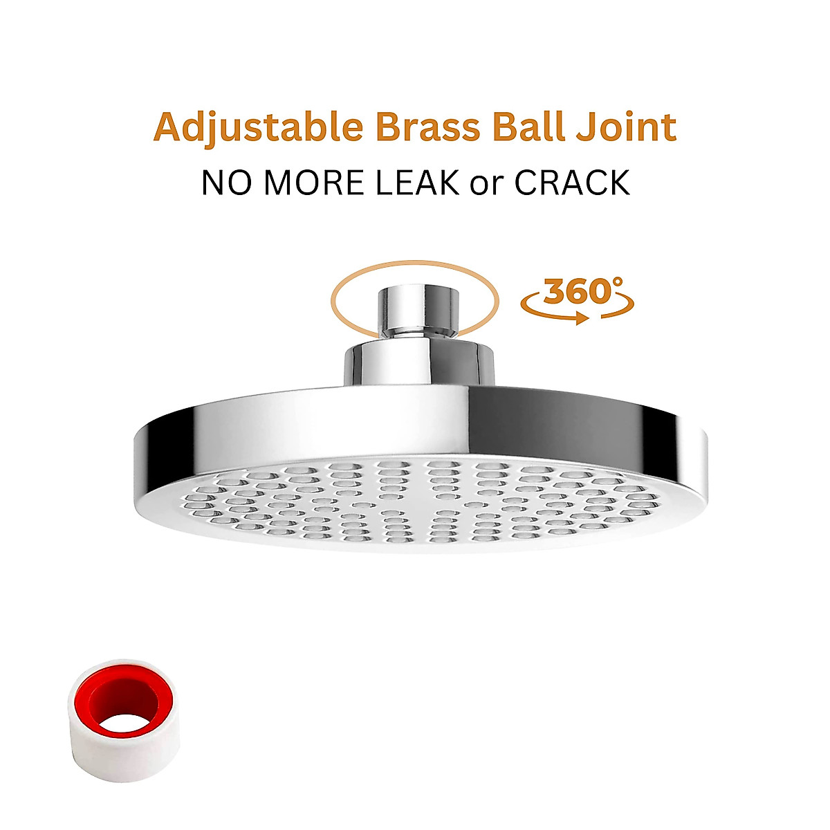 HandyCondo High Pressure Shower Head 6 Inch | Showerhead Is Perfect For Homes With Low Water Pressure | Leakproof Fixed Shower Heads With Angle-Adjustable Swivel Ball (Chrome)