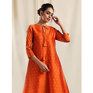 Indian Kurti for Womens With Pant | Art Silk Woven Kurta Kurtis Dress For Women Tops Tunic Orange