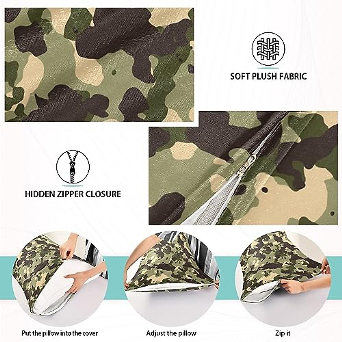 Camo Pillow Cases King Size Breathable Skin-Friendly Velvet Pillow Covers Soft Cozy Pillowcase for Bed Bedroom Sofa Couch Home Decor