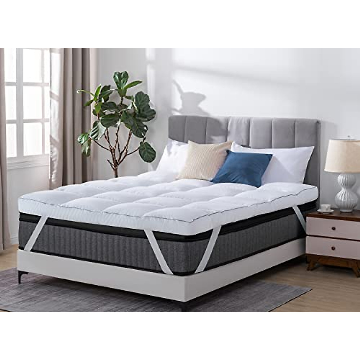 QUEEN ROSE Queen Mattress Topper, Cooling Extra Thick 3D Snow Soft Pillow Topper Mattress Pad Cover Bed Mattress Topper, Hotel Quality, Down Alternative, Plush and Support