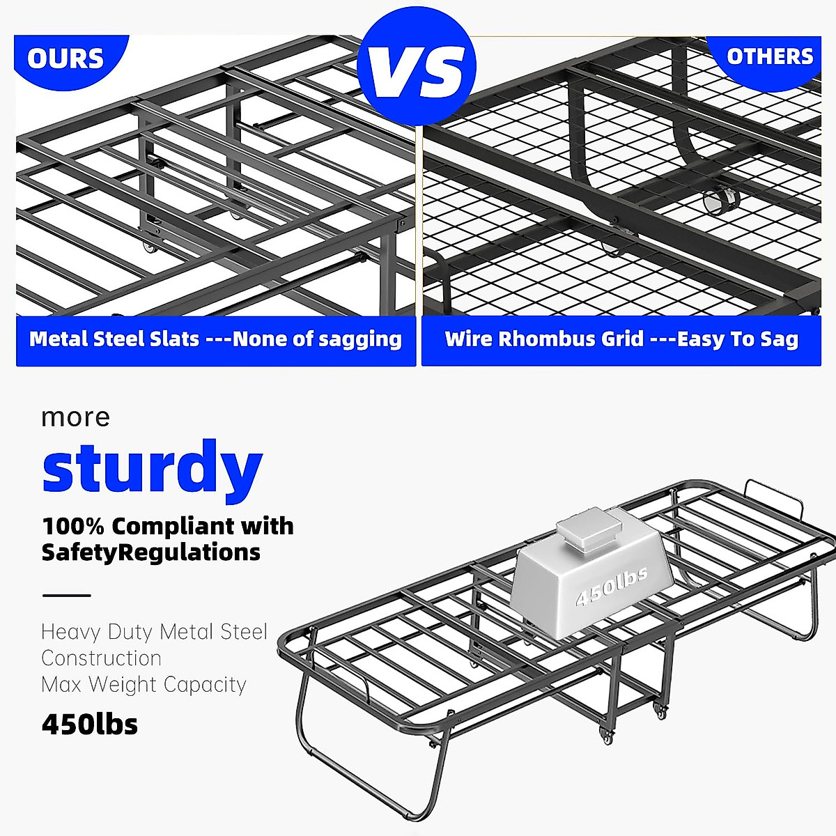 RAOGIE Folding Bed with Mattress Twin Size Portable Foldable RollAway Bed for Adult, 75 x38'' Fold Up Bed for Guest