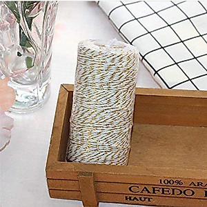 328 Feet Cotton Bakers Twine String,Gold Twine String,Gift Wrapping Holiday Twine Wedding Twine Cotton Cord Rope Gold Metallic