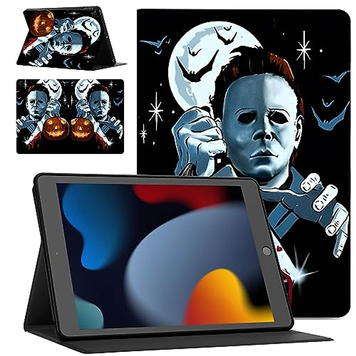 Cool Tablet Case for Samsung Galaxy Tab A7 10.4 Inch Case (2022/2020),Horror Movie Pattern Skull Halloween Design Cases,PU Leather Folio Back Cover Funda for Samsung Tab A7 SM-T500/T505/T507,Pumpkin 2