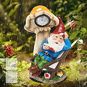 Lifoberstar Outdoor Garden Gnomes Reading Book Statues with Solar Mushroom Light 11inch Large Figurines Lights Lawn Dwarf Ornament Yard Backyard Patio Home Decoration Gift for Mom Grandma Lovers