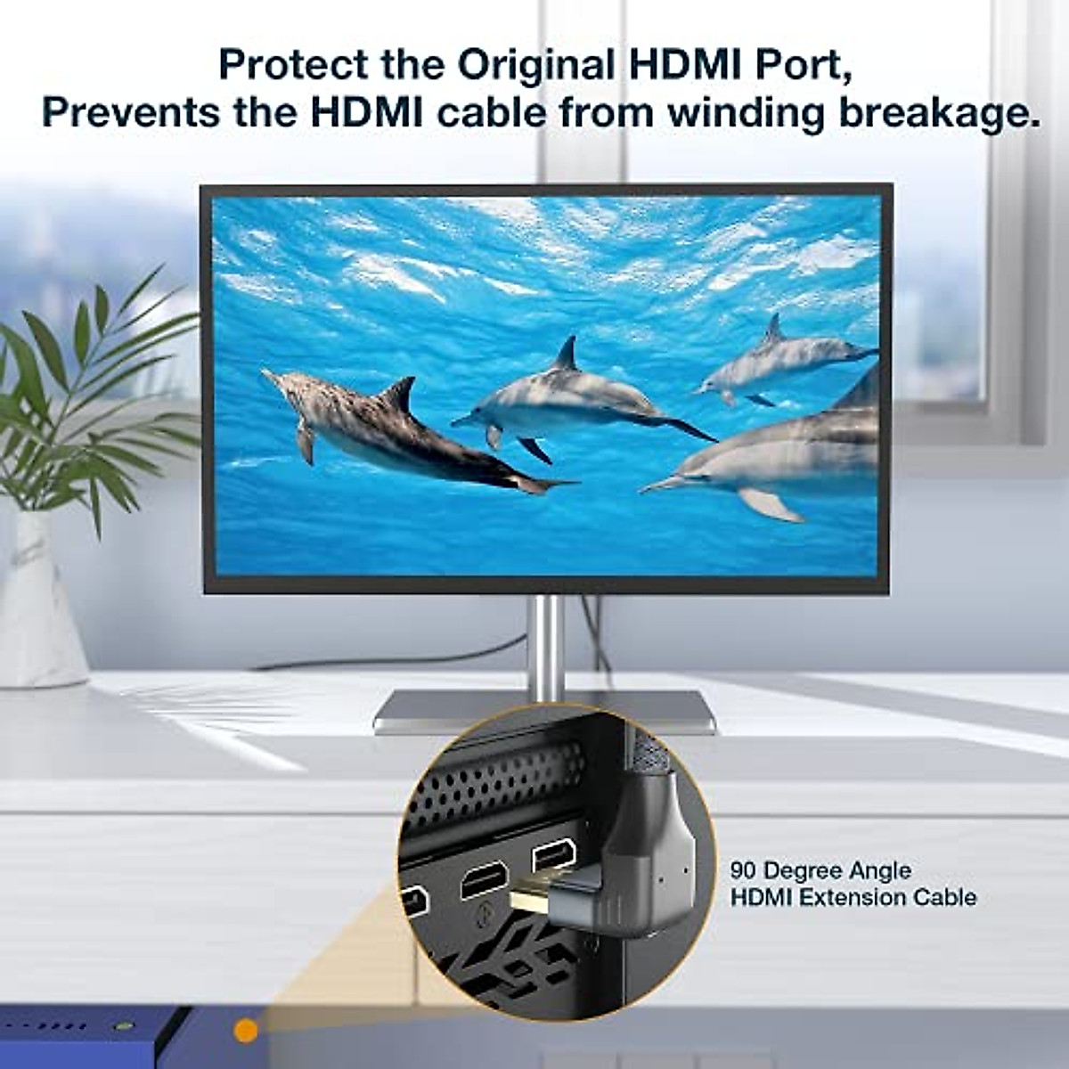 ULT-WIIQ 90 Degree HDMI Extension Cable, 4K HDMI Male to Female Nylon Braided Right Angle Extender Cable, Support 4K@60Hz, 3D, HDCP 2.2 & HDR for HDTV, PS5, PS4, Xbox One, Blu-ray Player, 1FT