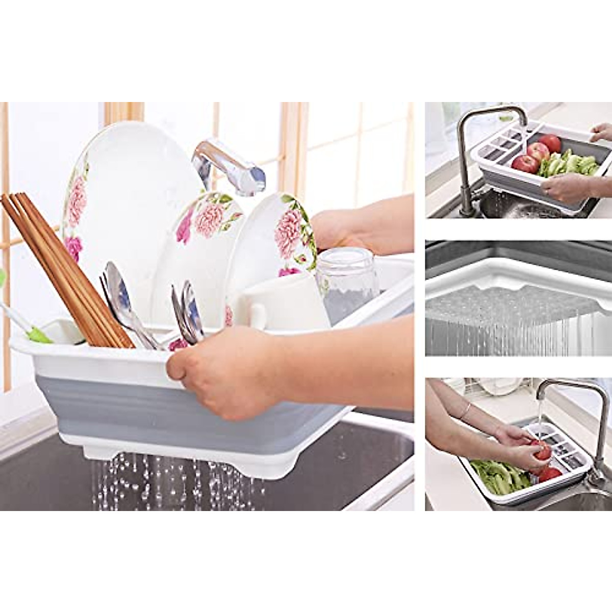 Dish drying rack Collapsible Dish Rack and Drainboard Set Foldable Portable Dish Drainer Dinnerware Organizer Rack Folding Tableware Storage Rack Cutlery Rack for Kitchen Counter RV Camper Accessories