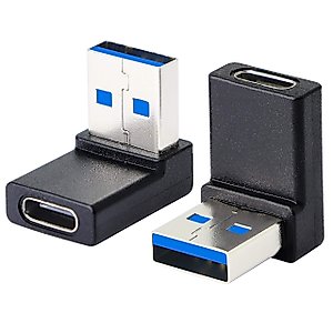 GELRHONR Right Angle USB A Male to USB C Female Adapter,90 Degree USB3.0 to Type C Cable Connector Support unidirectional Sides 5Gbps & Data Transfer, for Laptops,Phone,PC - 2 Pack (Up Angle Black)