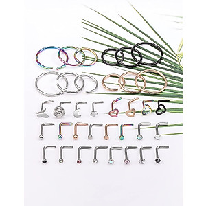 Leiainely 18g l Shaped Nose Rings Studs Hoops Piercings Jewelry for Women Men Surgical Steel 18 Gauge Stuf Bar 8mm 10mm 12mm Hypoallergenic Nostril Aretes para La Nariz