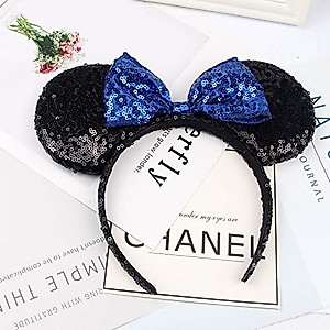 A Miaow Sequin Black Mouse Ears Headband MM Glitter Hair Clasp Adults Women Butterfly Hair Hoop Birthday Party Holiday Park Photo Supply (Black and Blue)