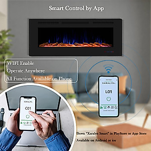 Masarflame 36" Recessed Electric Fireplace Insert, 5 Flame Settings, Log Set or Crystal Options, Temperature Control by Touch Panel & Remote, 750/ 1500W Heater
