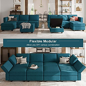 Belffin Sectional U Shaped Sofa Small Reversible Chaise Sectional Couch Convertible Ottoman Modular Sofa Couch Peacock Blue