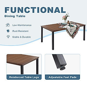 DIFY 3 Pcs Outdoor Furniture Set, Patio Dining Set with Metal Frame Rectangular Picnic Table and Outdoor Metal Backless Benches for Balcony, Poolside and Deck, Walnut