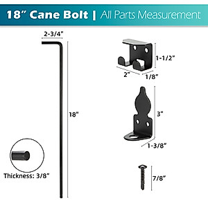 YONSIN 18" Cane Bolt Heavy Duty Drop Rod Gate Stopper Hardware, Black Finish