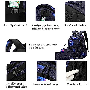 Armbq 3Pcs Galaxy Kids Backpack for Boys with Lunch Box Elementary Casual Bookbag Lightweight Water Resistant School Bags for Teens