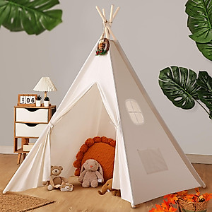 Sumbababy Teepee Tent for Kids with Carry Case, Natural Canvas Teepee Play Tent, Toys for Girls/Boys Indoor & Outdoor Playing (White Teepee Tent)