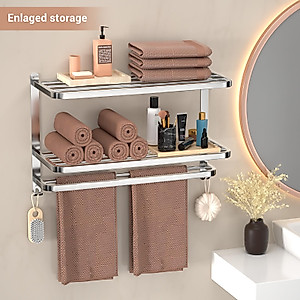 DDS-DUDES 3-Tier Towel Racks for Bathroom with Towel Bars Multilayer Hotel Towel Shelf Stainless Steel Wall-Mounted Brushed Finish Holder with Towel Shelves 23 Inches