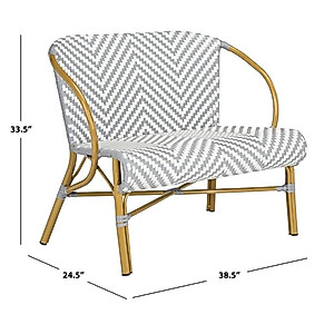 SAFAVIEH PAT4016A Outdoor Collection Dandra Navy and White Herringbone Rattan Settee