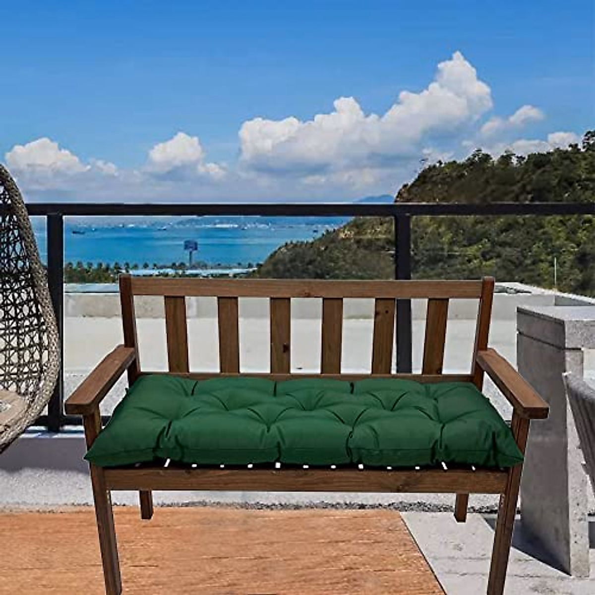 Outdoor/Indoor Waterproof Bench Cushion,Non-Slip Bench Pads with Ties Swing Chair Tatami Cushion,Bench Cushions for Patio Backyard Porch Garden Wicker Loveseat Furniture (39.4*19.7inch, dark green)