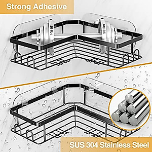 SIXDOVE 3-PACK Corner Shower Caddy- Corner Shower Shelf with 1 Soap Holder, Adhesive Shower Organizer with 18 Hooks, No Drilling Rustproof Stainless Steel Shower Rack Shelves for Bathroom & Kitchen