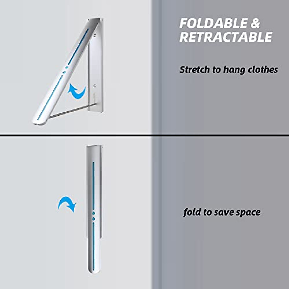 XIVBA Clothes Drying Rack Retractable Clothes Drying Rack, Space Saving Wall Mounted Folding Aluminum Clothes Rack in Laundry, Closet Storage Organization, Easy Installation Indoor/Outdoor, Silver