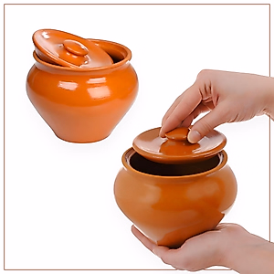 Stoneware Ramekin with Lid 17 fl oz 500 ml Clay Pot for Cooking, Dutch Oven Pot With Lid, Cooking Pot, Earthenware Pot, Stockpot with Lid, Earthenware Rice Pots