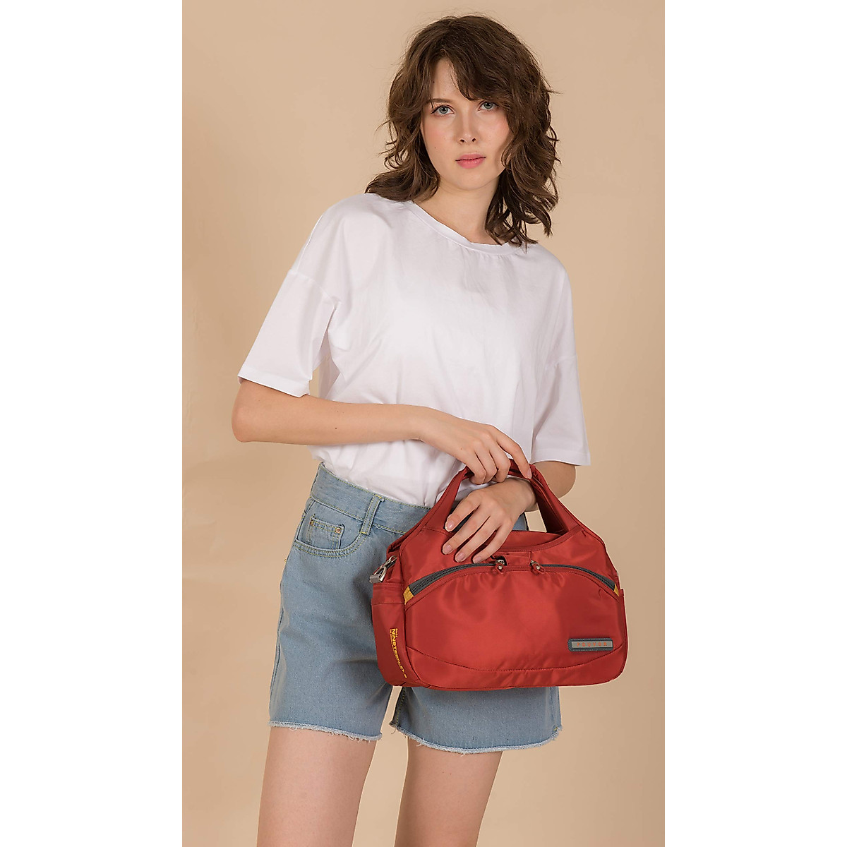 La Packmore Waterproof Nylon Crossbody Bags for Women Multi-Pocket Shoulder Bag Travel Purse and Handbag (Papaya)