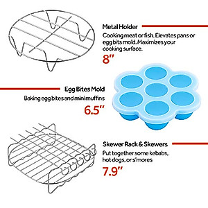 COSORI Air Fryer Accessories, Set of 6 Fit for Most 5.8Qt and Larger Oven Cake & Pizza Pan, Metal Holder, Rack & Skewers, etc, BPA Free, Nonstick Coating, Dishwasher Safe, 5.8 QT, Black