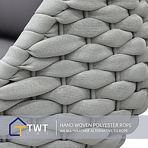 TWT Outdoor Patio Furniture, All-Weather Polyester Rope Balcony Furniture with Cushions & Pillows, Patio Couch Outdoor Patio Furniture Set for Patio, Balcony, Backyard, Deck, Poolside, Grey