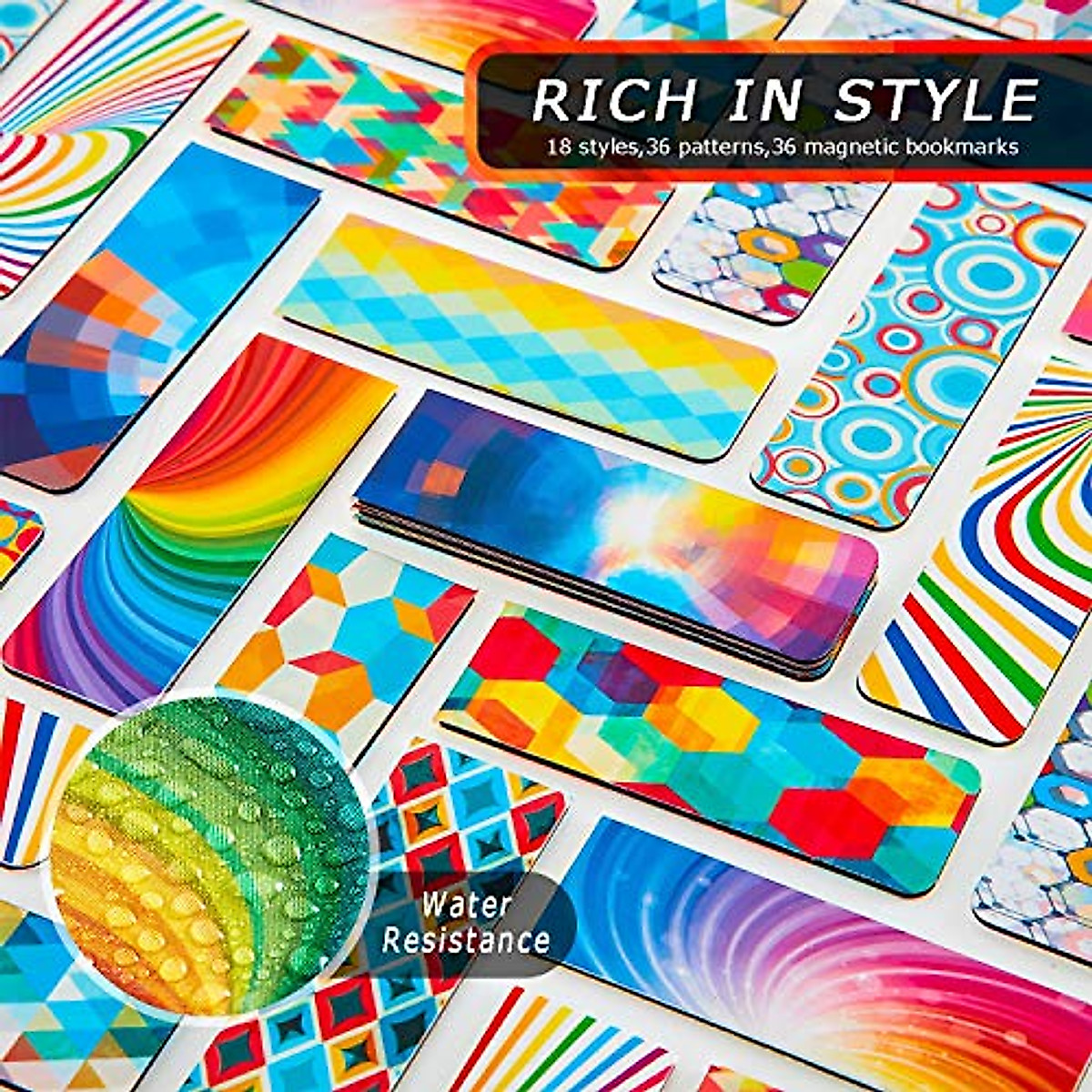 36 Pieces Optical Magnetic Bookmarks Laminated Magnet Book Markers Colorful Magnetic Page Clips Bookmarks for School Office Teacher Student Classroom Stationery Supply, 18 Designs