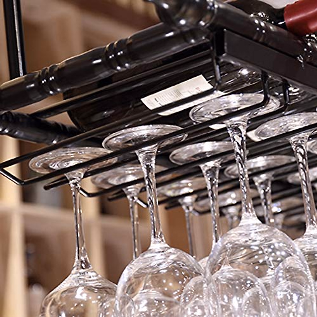 Wrought Iron Hanging Cup Holder Wine Glass Rack Bar Counter Upside Down Personality J1111, PIBM, Black, 120 * 30cm
