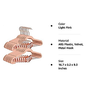SONGMICS 24 Pack Pants Hangers, 16.7 Inch Coat Hangers with Rose Gold Colored Movable Clips, Heavy-Duty, Non-Slip, Space-Saving, for Pants, Skirts, Dresses, Light Pink UCRF14PK24