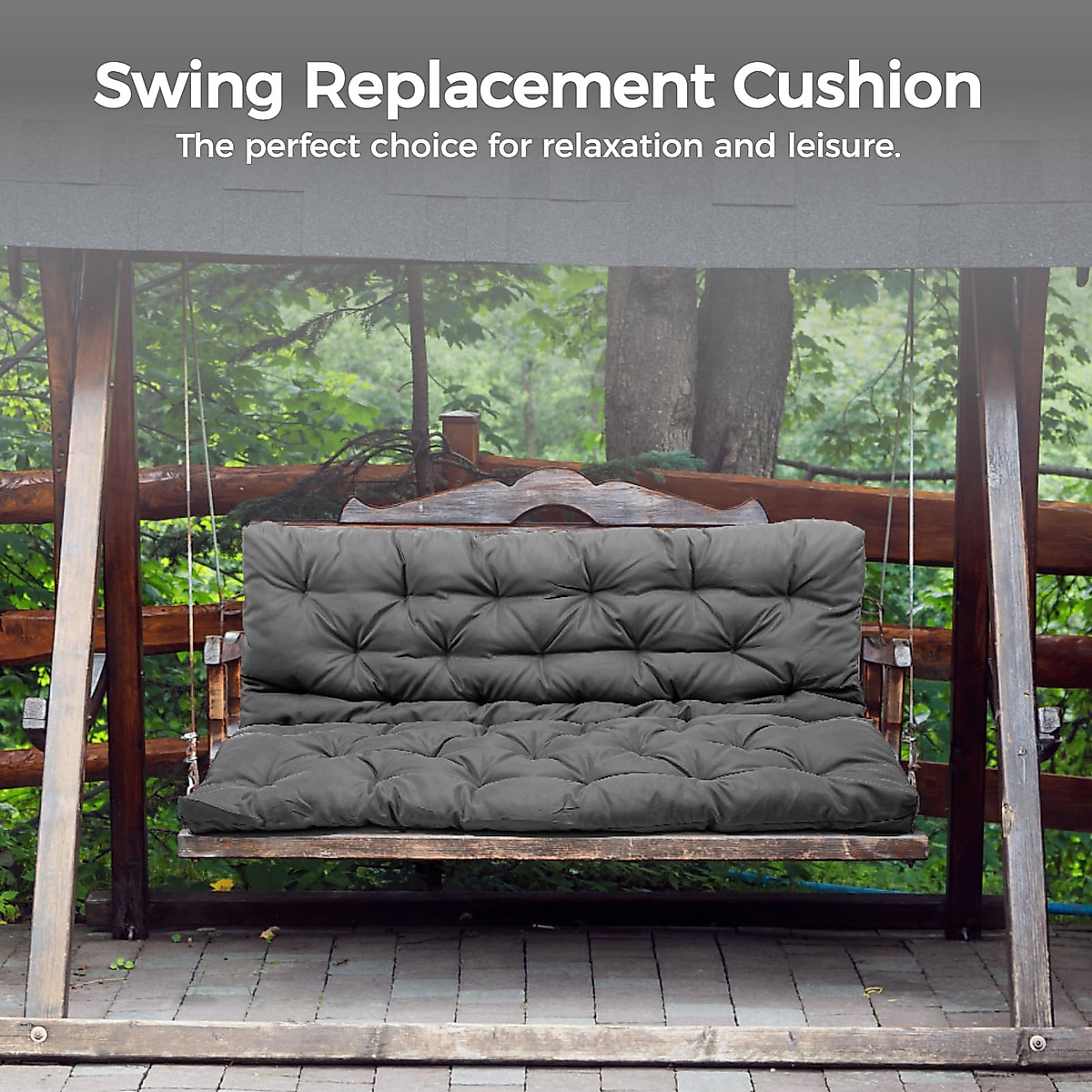 Homaisson Swing Replacement Cushion, Outside Bench Cushion with Backrest, 2-3 Seater Cushion with 8 Ties for Outdoor Furniture, 59 x 39 x 4 Inches Porch Swing Cushion Garden Bench
