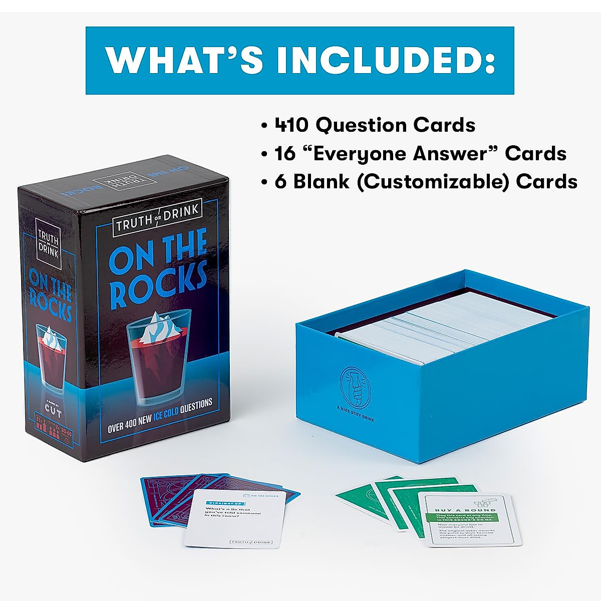 Truth or Drink: On The Rocks Edition by Cut – Explore Deep Thoughts and Beliefs with 400+ Intriguing Icebreaker Questions (Stand-Alone or Expansion Pack)