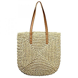Straw Bag Handwoven Summer Beach Shoulder Bag Rattan Crossbody Purse Top Handle Bag Woven Tote for Women Gilrls (Beige)