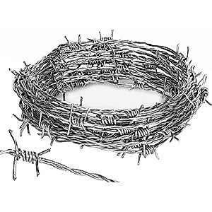Barbed Wire Roll - Razor Barbed Wire Fence for Outdoor, Repellent and Crafts, 25 feet 18 Gauge 4 Point Barb Wire