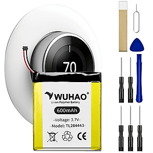WUHAO TL284443 Battery Upgraded 600mAh for Nest Learning Thermostat 2nd 3rd T3008US T4000ES T3007ES A0013 Replacement Battery 3.7V with Tool Kit