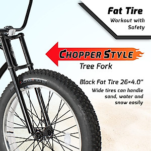 Tracer Siena Stretch Beach Cruiser Bike for Adults,Chopper Style with 1/3/7 Speed, Alloy Fat Rims and Fat Tires. (1 Speed GT, Black)