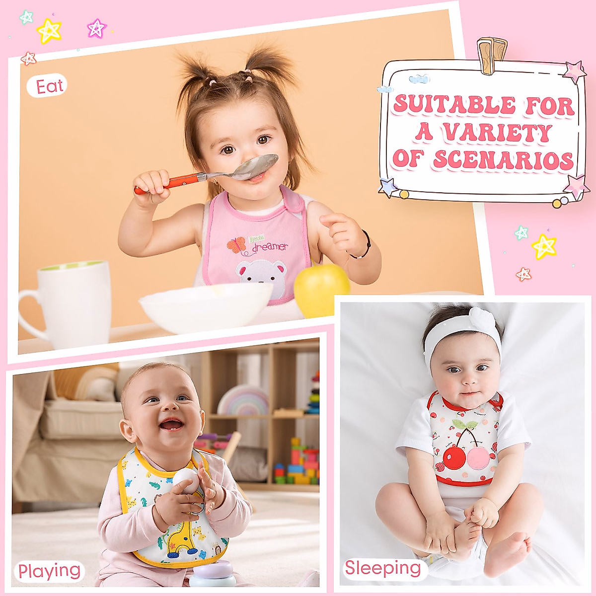 HooLing 24 Pcs Toddler Bibs Waterproof Baby Bibs Cotton Soft Drool Bibs Feeding Kindergarten Welfare Home Newborn Party(Girl)