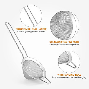 Aieve Fine Mesh Strainer, Tea Strainer Stainless Steel Sieve Bar Strainers Tea Filter Small Strainers Fine Mesh Cocktail Strainer(2 Pack)